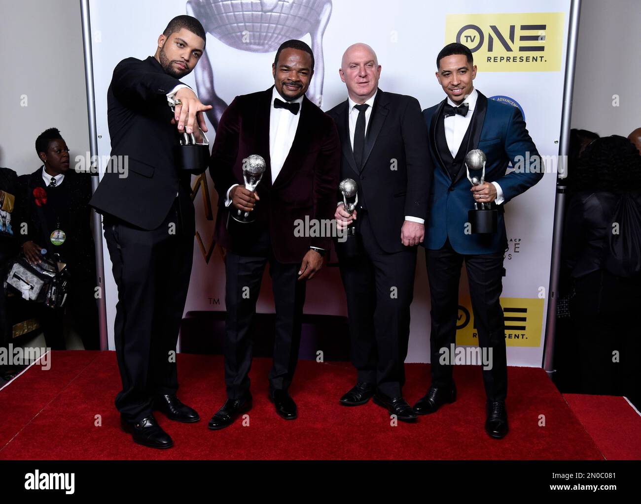 O'Shea Jackson Jr., from left, F. Gary Gray, Scott Bernstein, and Neil ...