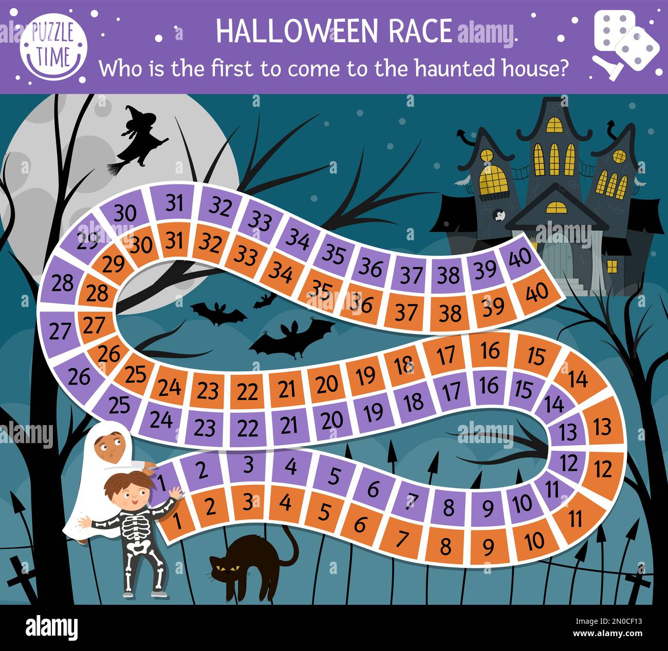 Halloween-Brettspiel für Kinder mit gruseliger Burg und niedlichen ...