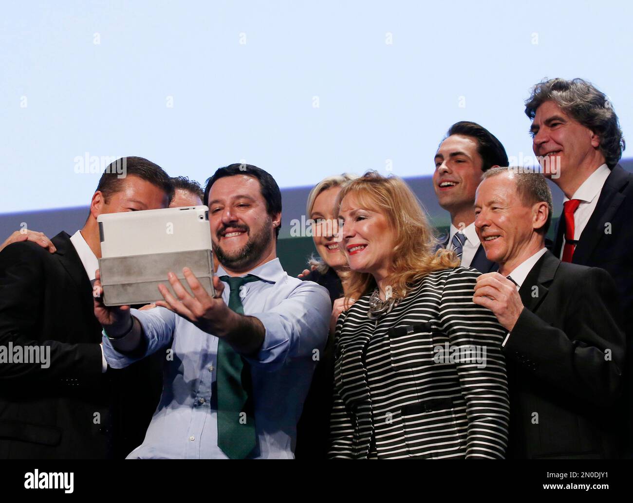 Italy's Northern League leader Matteo Salvini, third from left, takes ...
