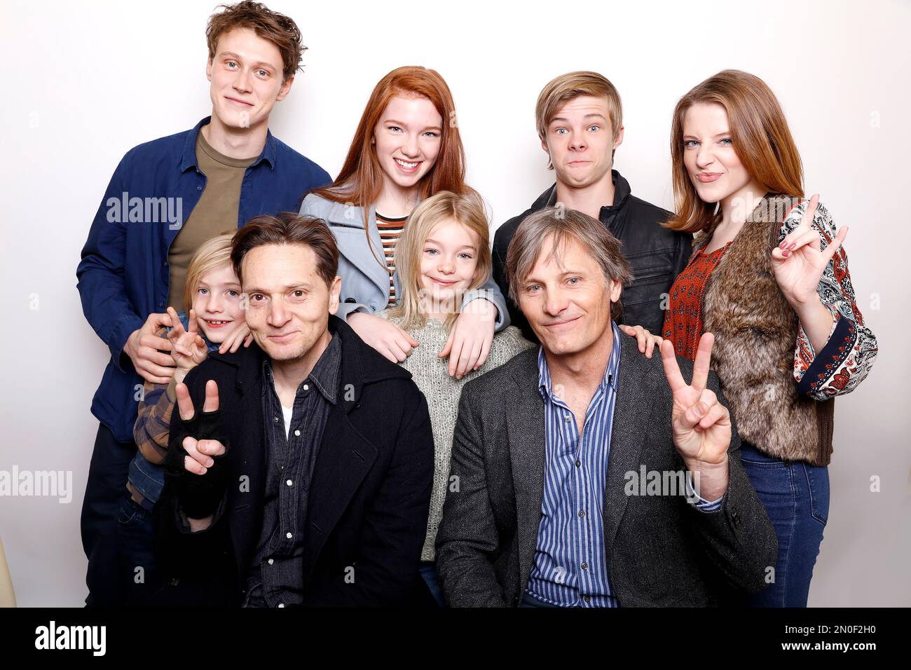 Director and actor Matt Ross, front left, poses with actors, from back ...
