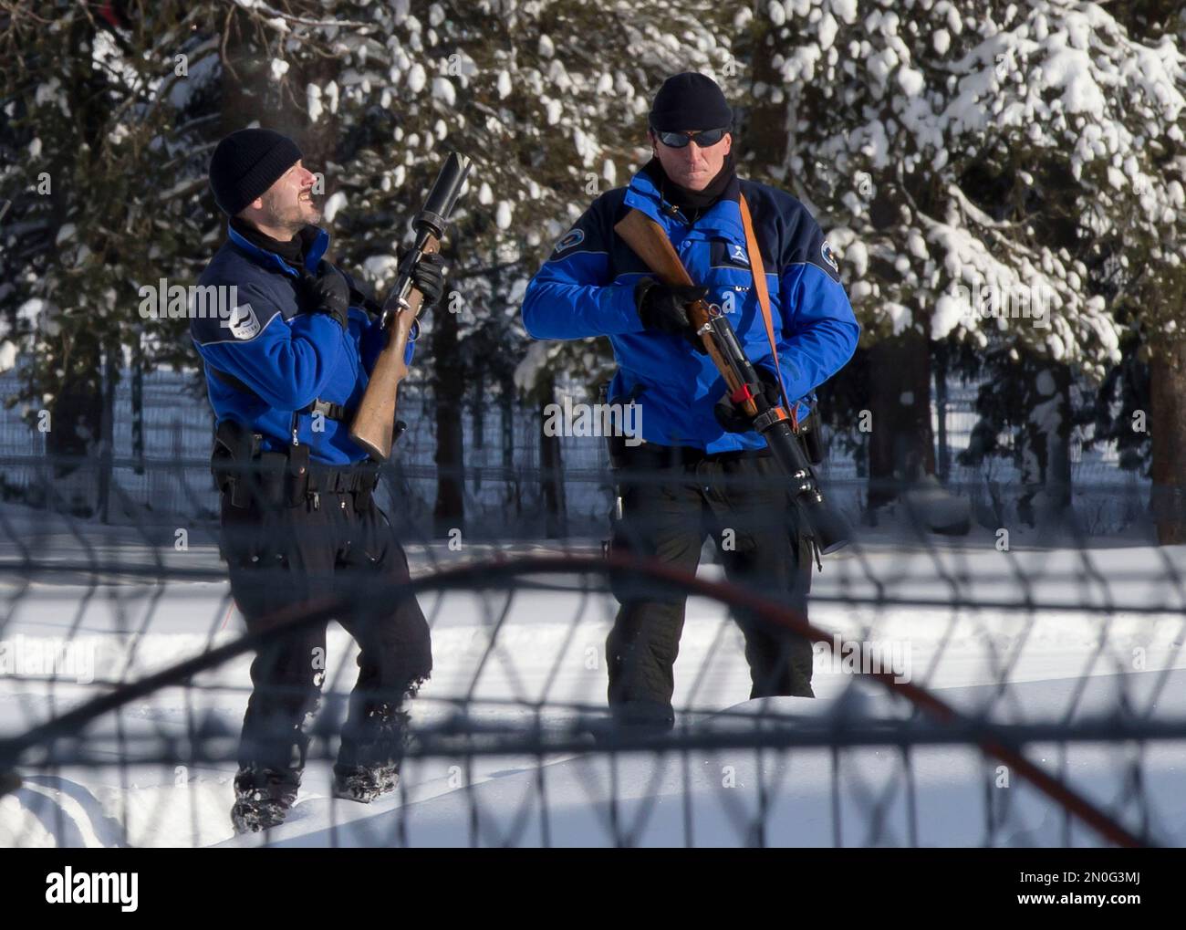 Police officers patrol outside the congress center where the World ...