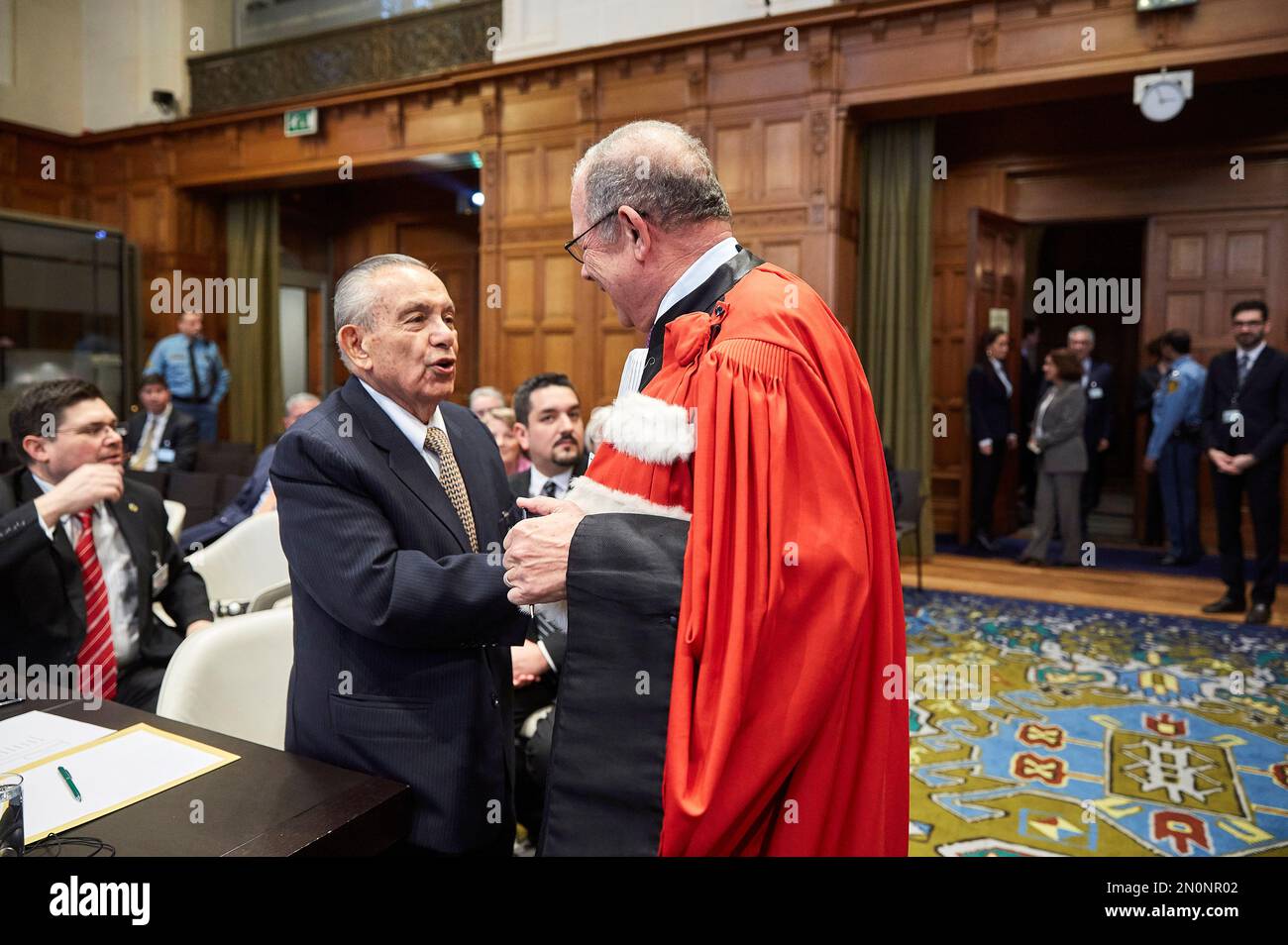 Costa Rica's agent Edgar Ugalde Alvarez, left, greets Nicaragua's Mr ...