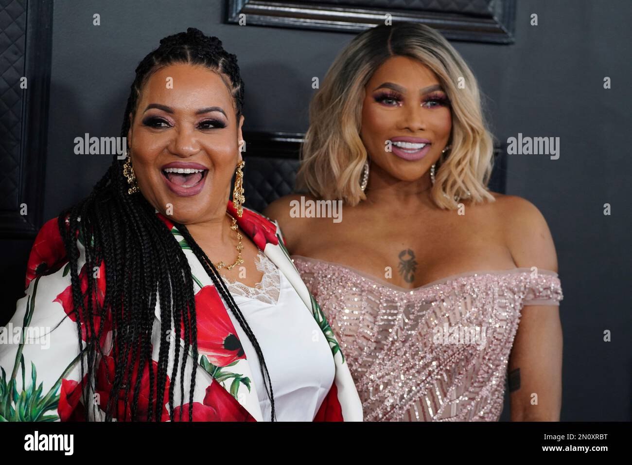 Cheryl James, left, and Sandra Denton arrive at the 65th annual Grammy Awards on Sunday, Feb. 5 ...