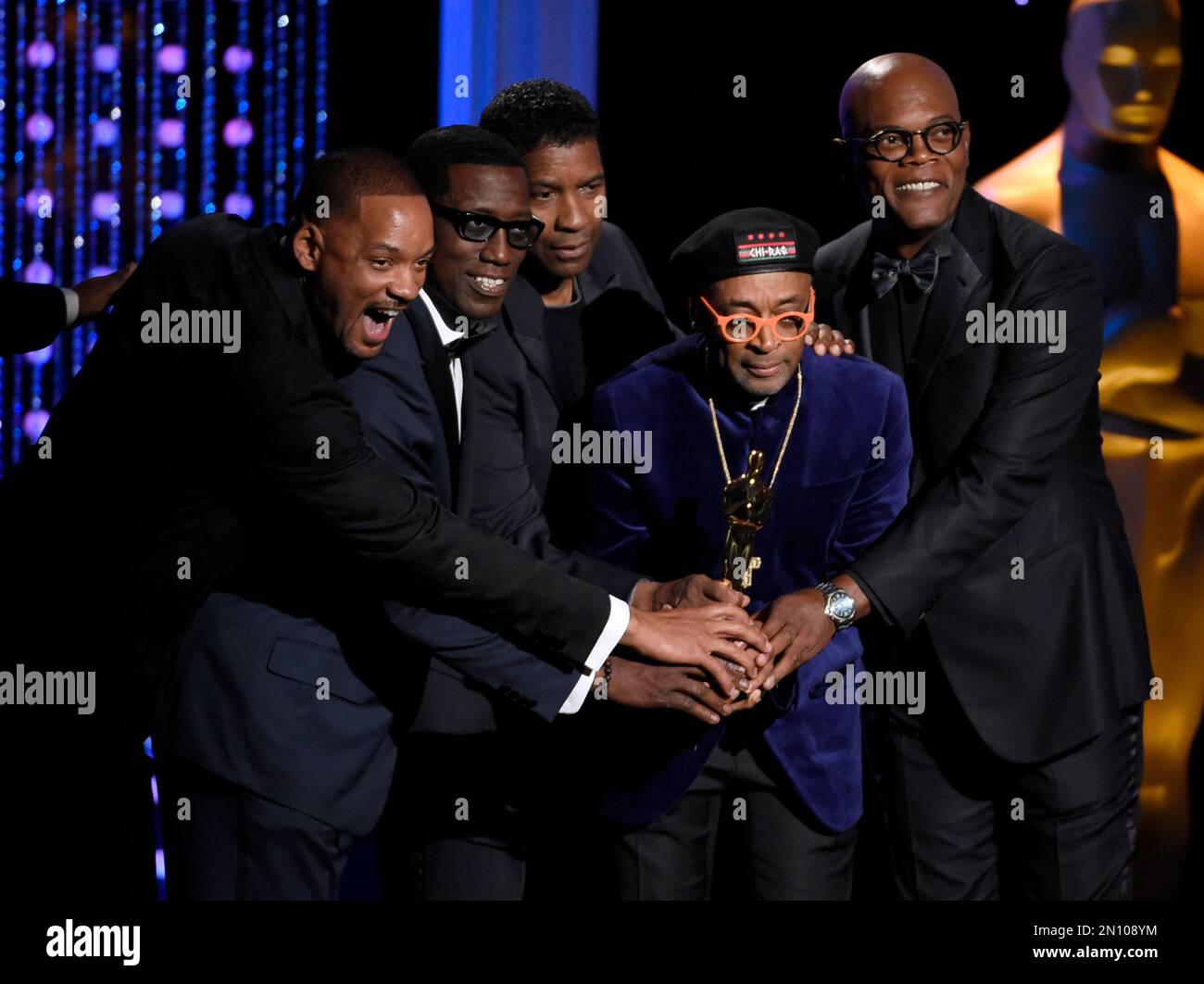 Will Smith, from left, Wesley Snipes, Denzel Washington, Spike Lee ...