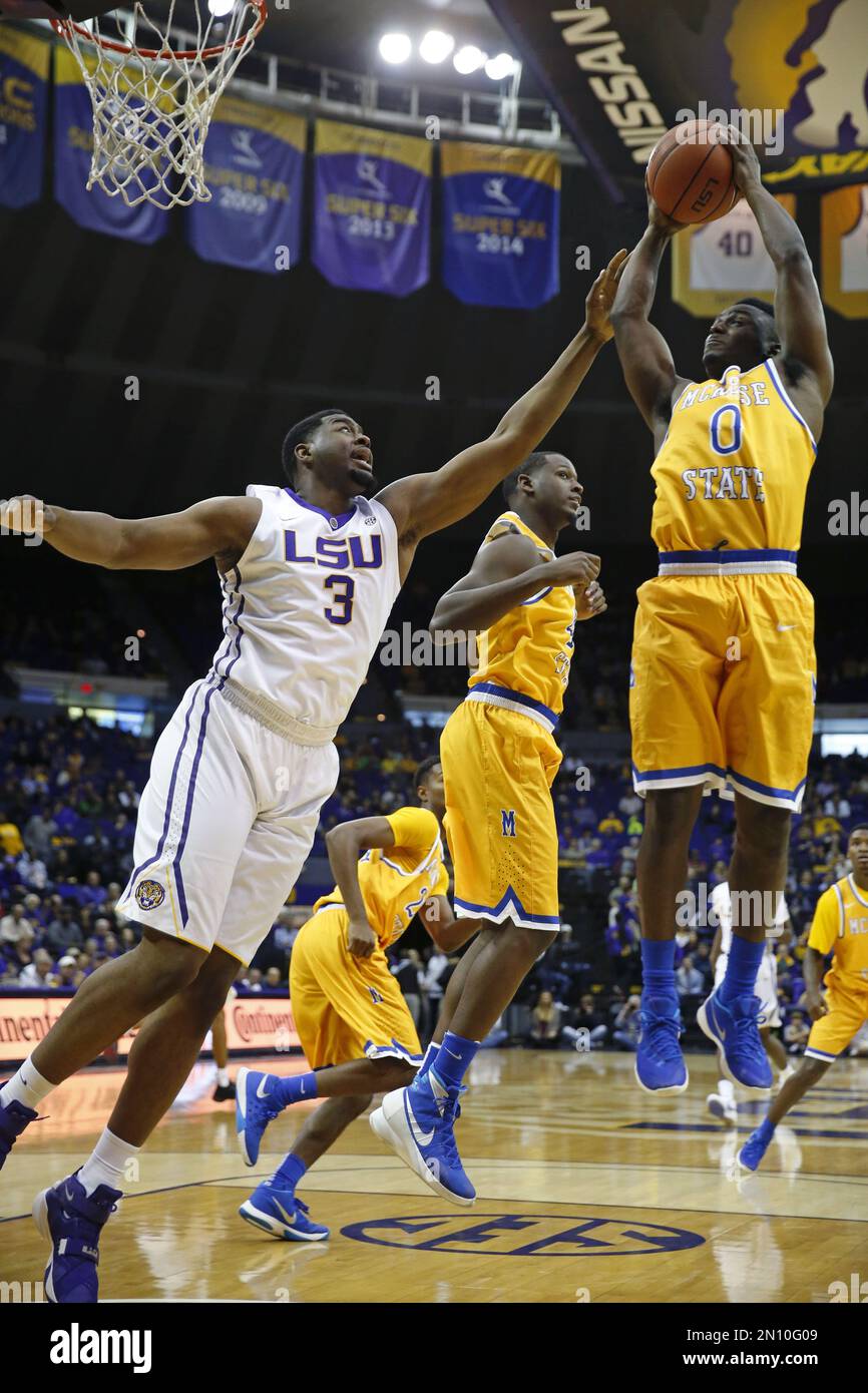LSU center Elbert Robinson III (3) defends against McNeese State guard ...