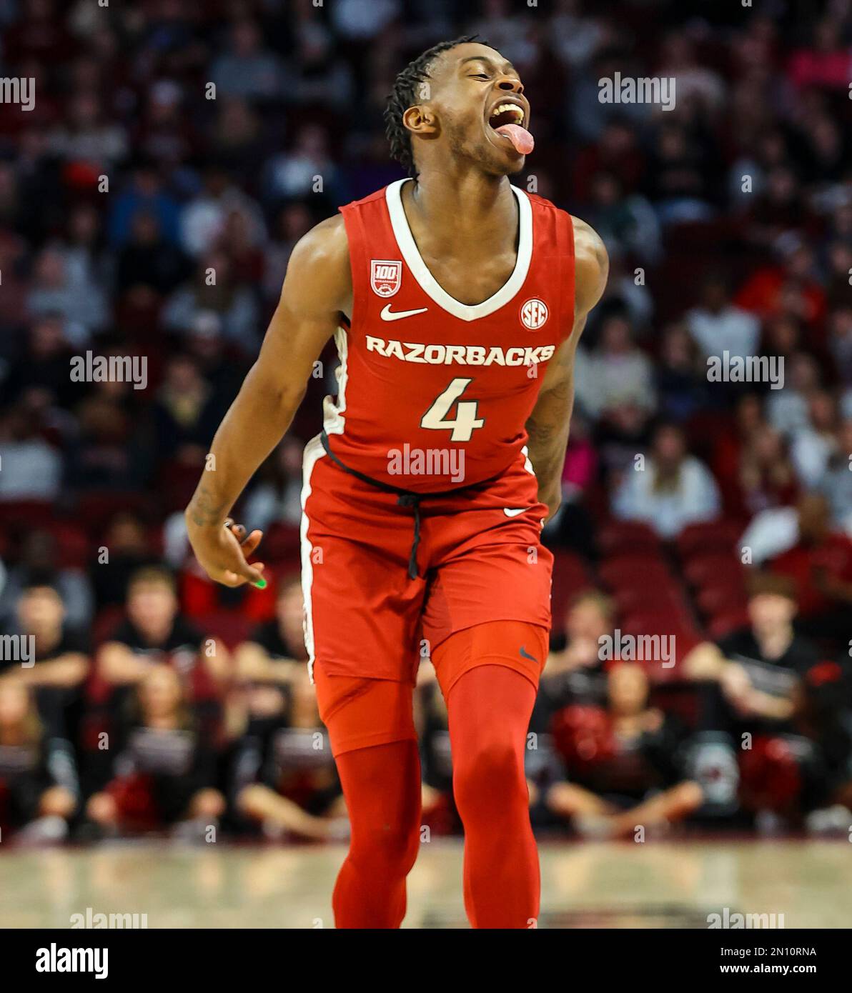 4. Februar 2023: Arkansas Junior Davonte Davis (4) feiert nach einem 3 ...