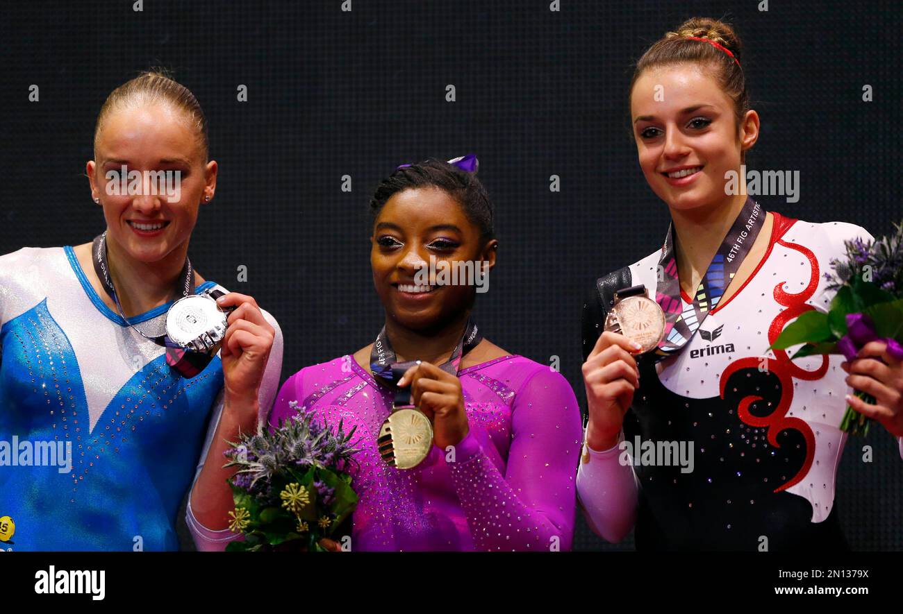 Gold Medal Winner Simone Biles Of The U S Center Silver Medal Winner