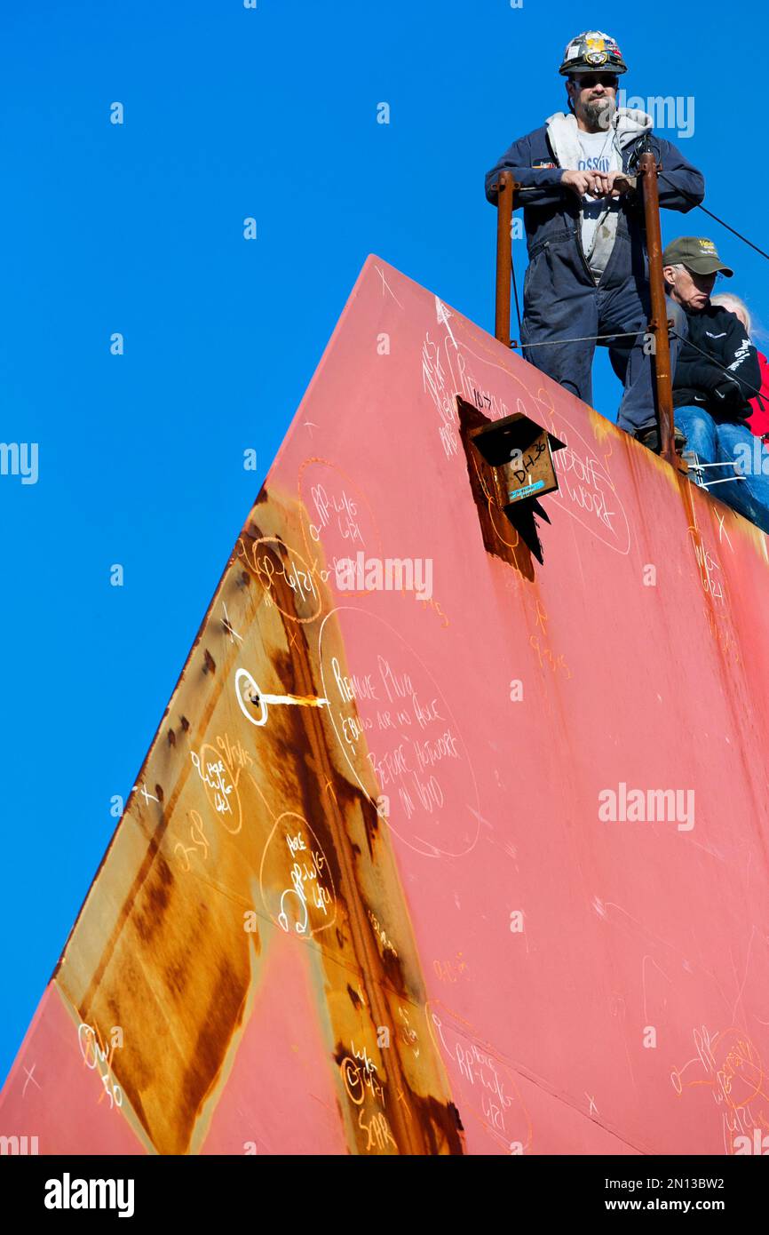 CORRECTS FROM RAPHAEL TO RAFAEL- A worker stands on the bow of the ...