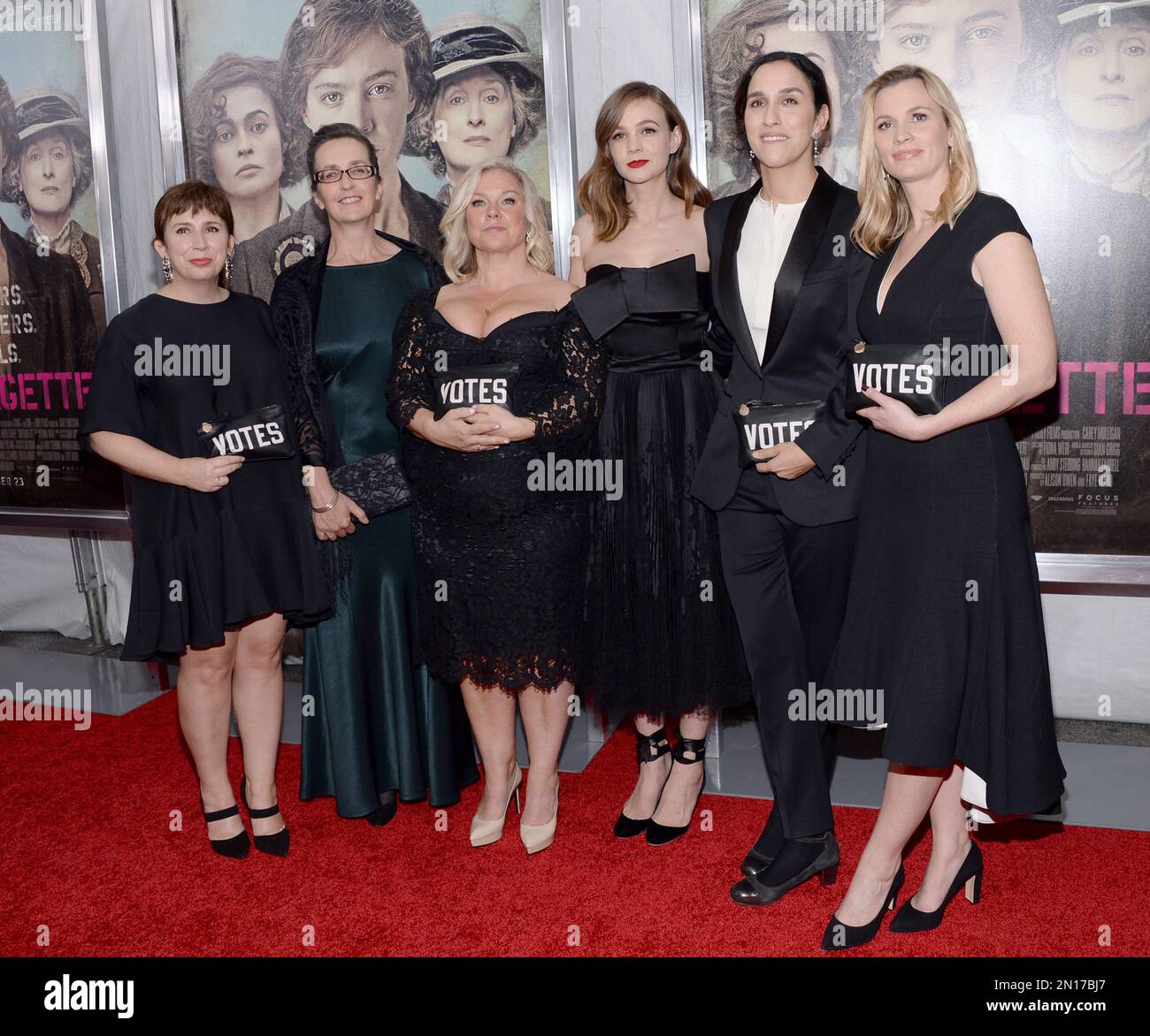 Writer Abi Morgan, from left, Helen Pankhurst, producer Alison Owen ...