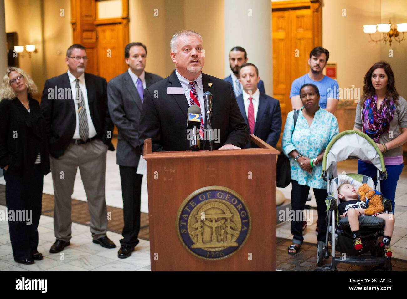 State Rep. Micah Gravley, R-Douglasville, speaks during a news ...