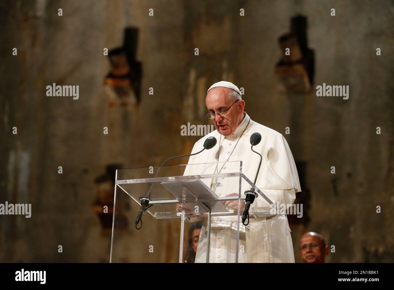Pope Francis speaks at a multi-religious gathering during a visit to ...