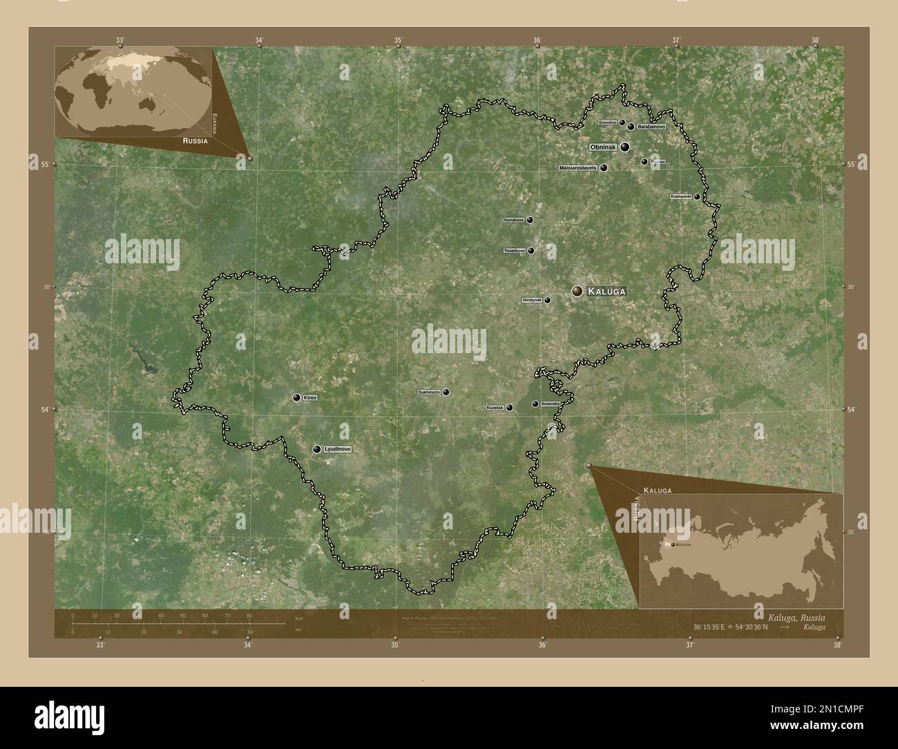 Kaluga, Region Russlands. Satellitenkarte mit niedriger Auflösung ...