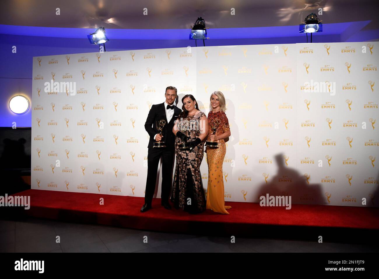 Derek Hough, from left, Tessandra Chavez and Julianne Hough, co-winners ...
