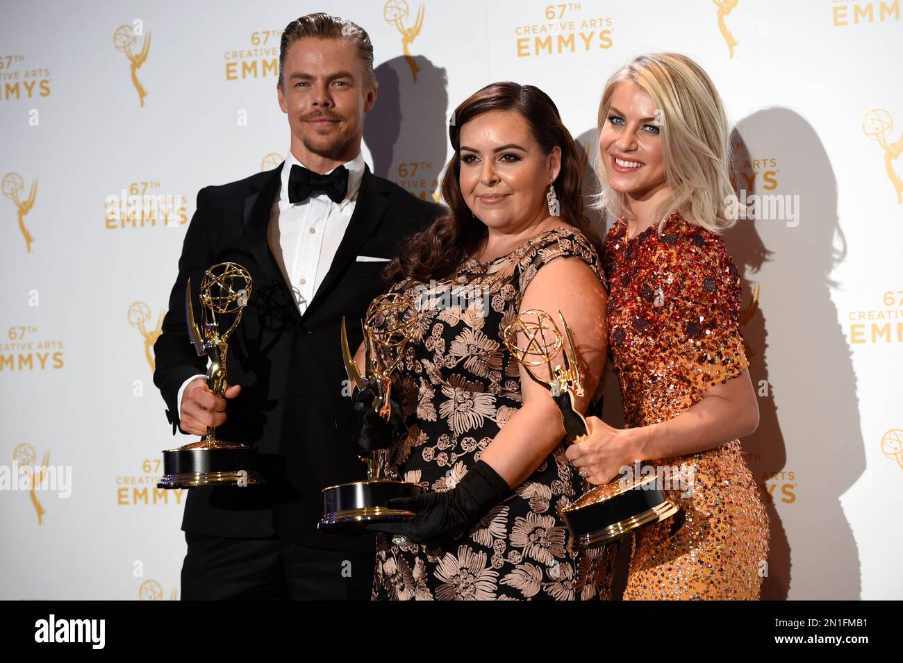 Derek Hough, from left, Tessandra Chavez and Julianne Hough, co-winners ...