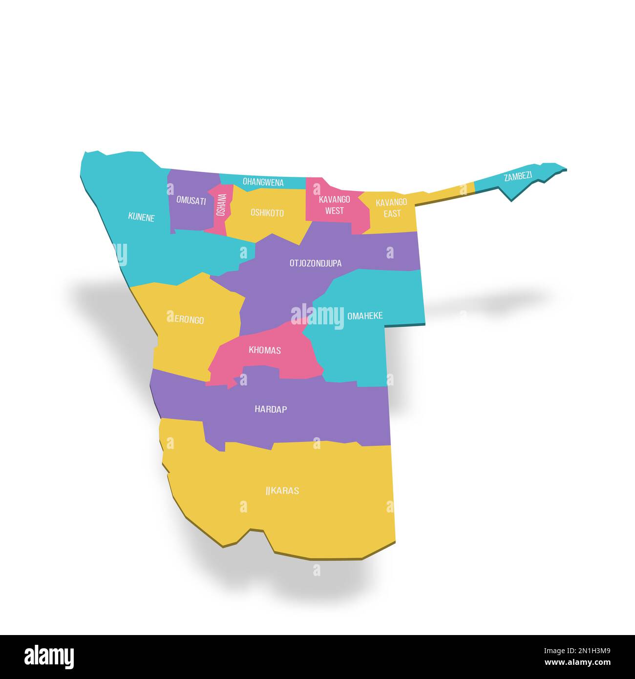 Namibia: Politische Karte der Verwaltungsabteilungen - Regionen. Farbige 3D-Vektorkarte mit ...