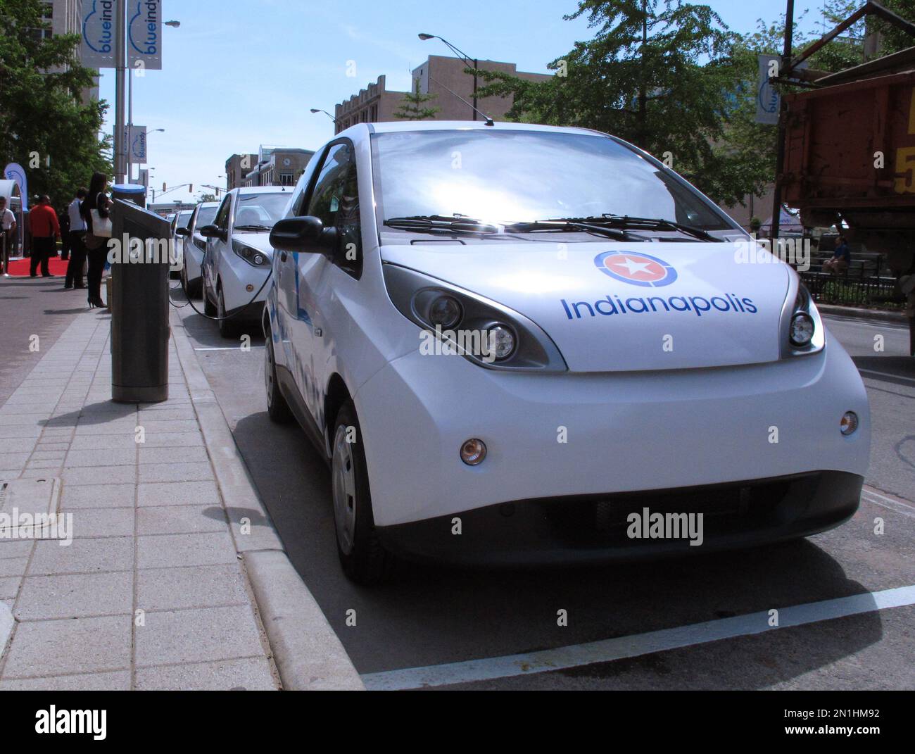 FILE - In this May 19, 2014 file photo, electric cars known as Bluecars ...