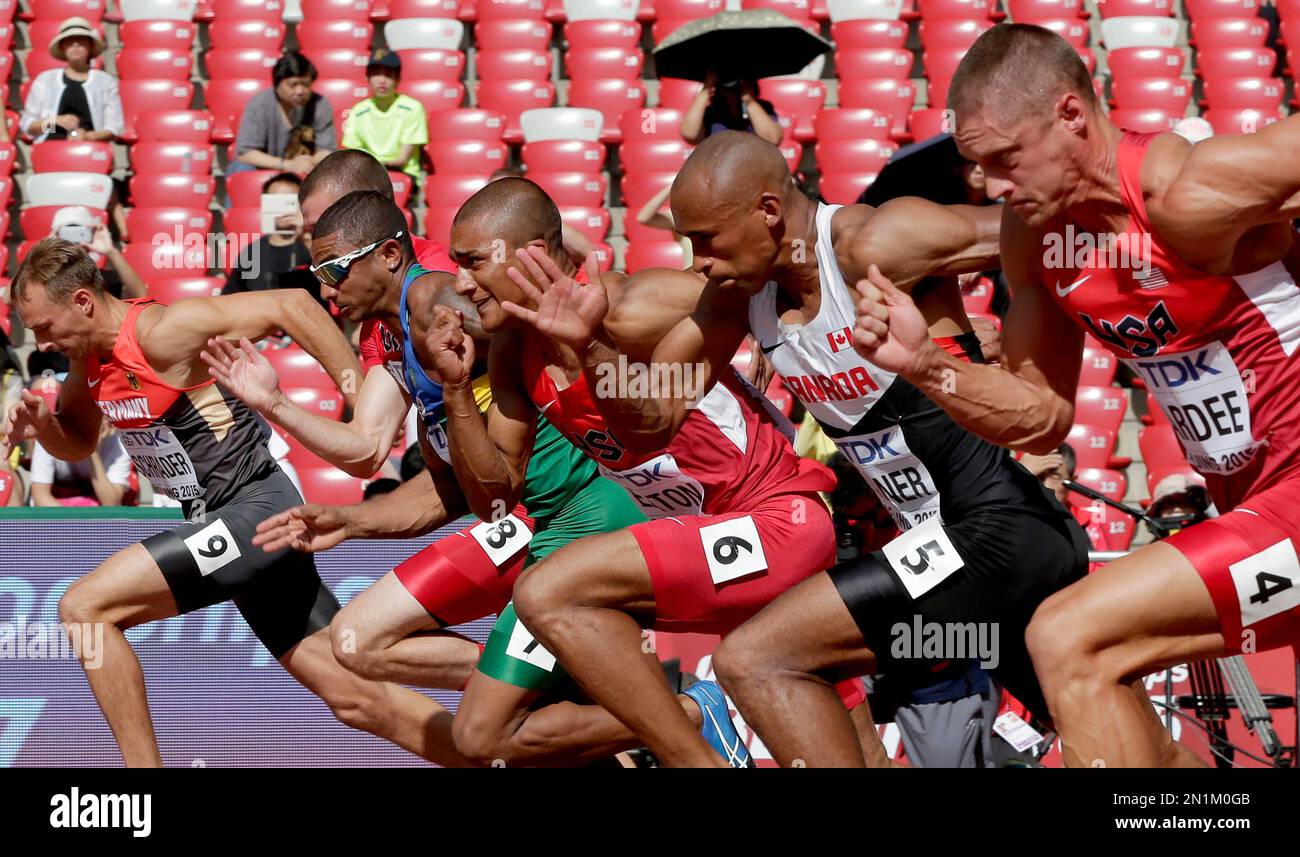 Runner's in a men's 100m decathlon heat from left: Germany's Michael ...