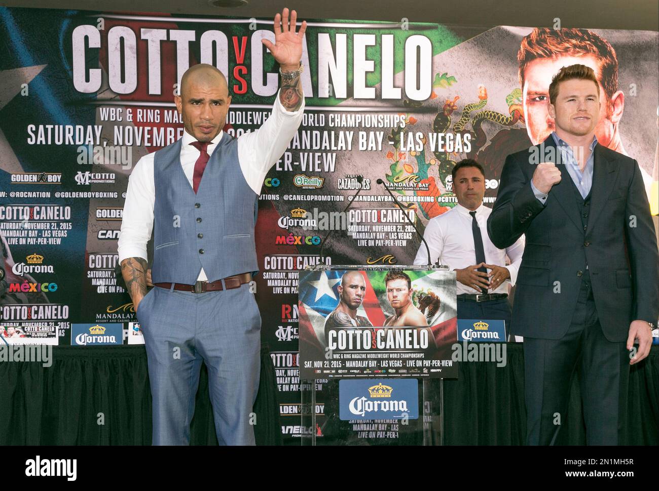 Boxers Miguel Cotto, from Puerto Rico, left, WBC, Ring Magazine and ...