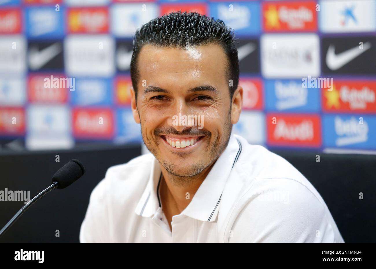 Barcelona's former player Pedro Rodriguez smiles during a farewell ...