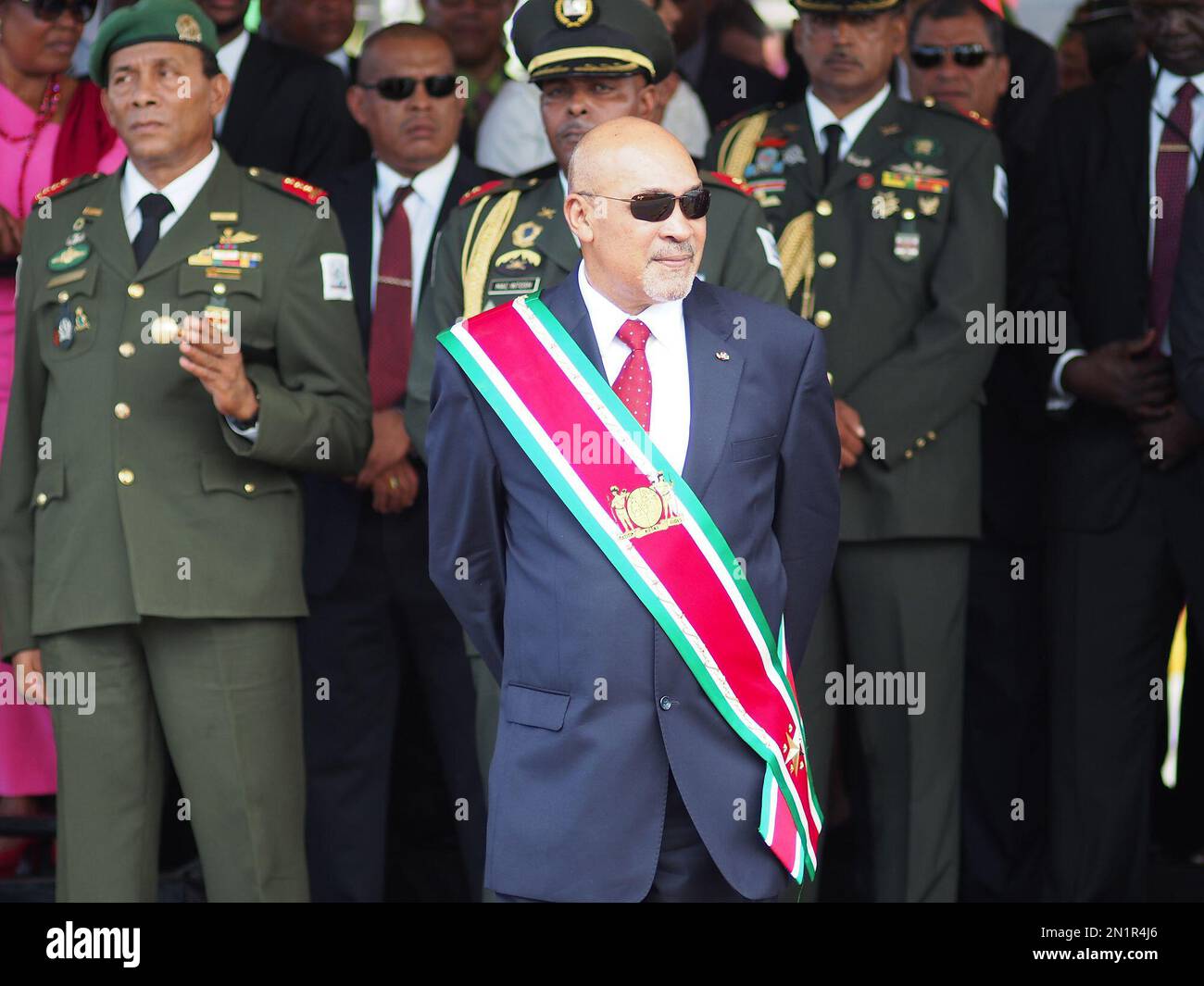 Suriname President Desire Delano Bouterse observes a military parade ...