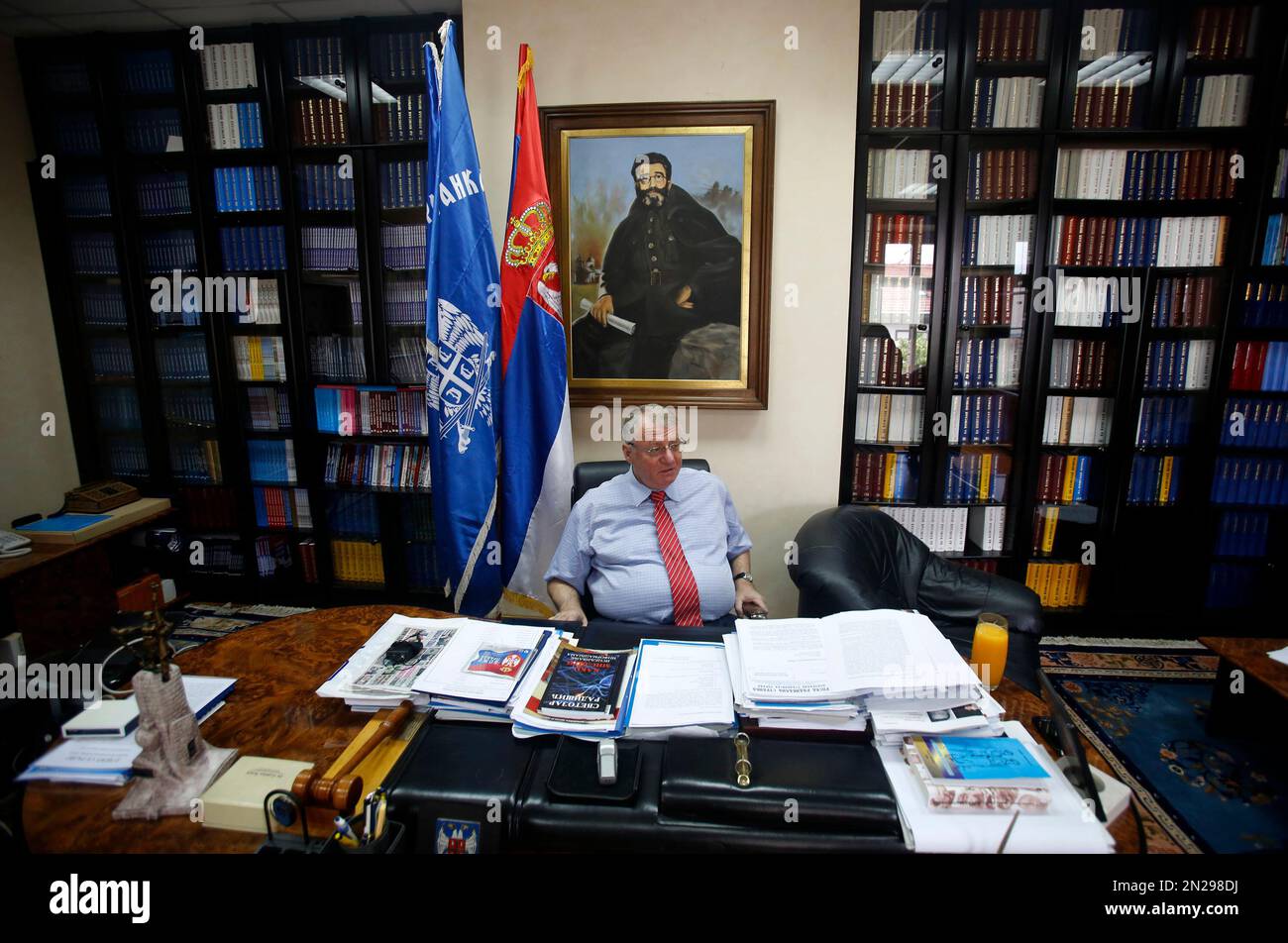 Serbian far right leader Vojislav Seselj speaks during an interview ...