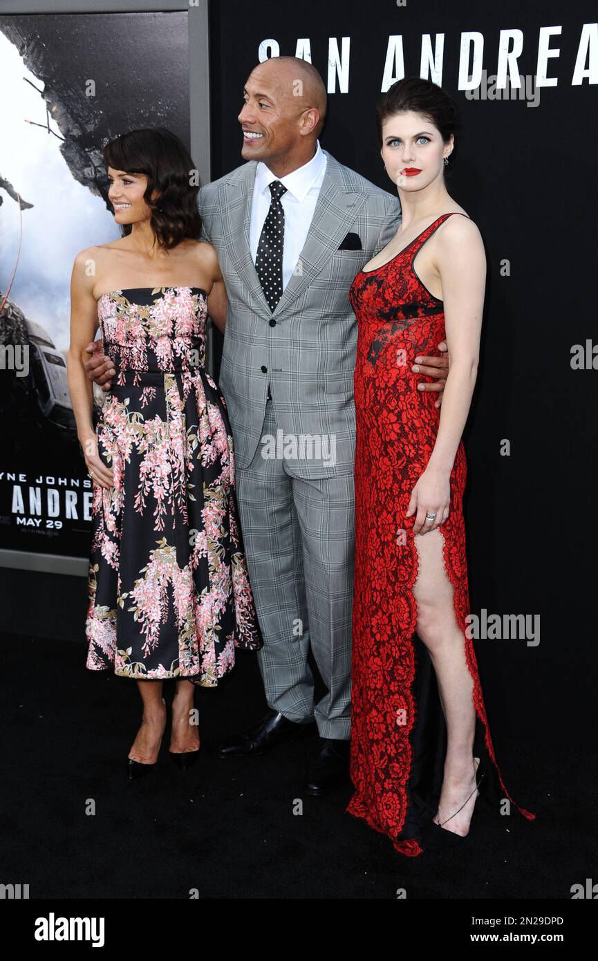 Actors Carla Gugino, Dwayne Johnson and Alexandra Daddario arrive at the World Premiere Of "San ...