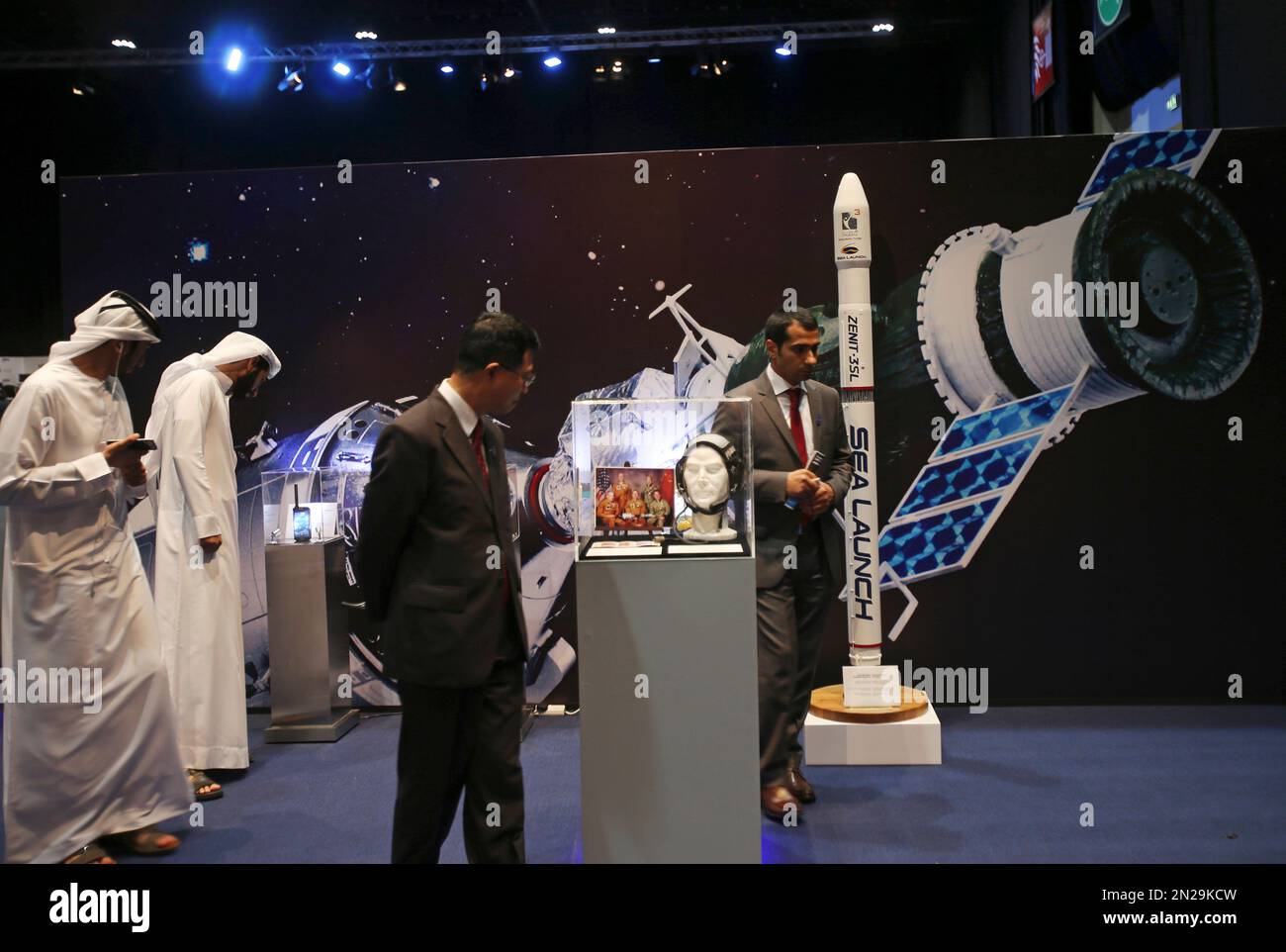 Emirati and other visitors visit the Space Museum during the launch of ...