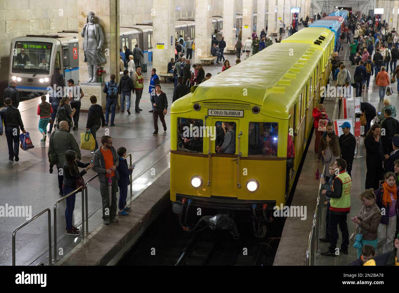 People come to have a look at Soviet-era vintage subway cars parked in ...