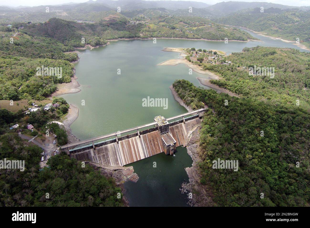 FILE - This July 1, 2014 file aerial photo shows low water level in the ...