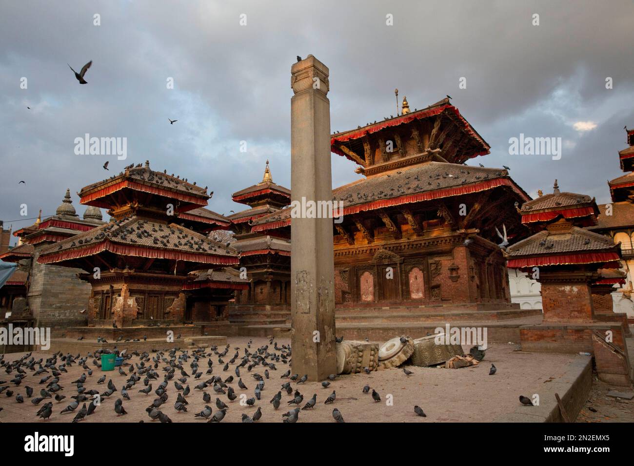 A pillar where a statue of Garud, a Hindu divine character, stood is ...