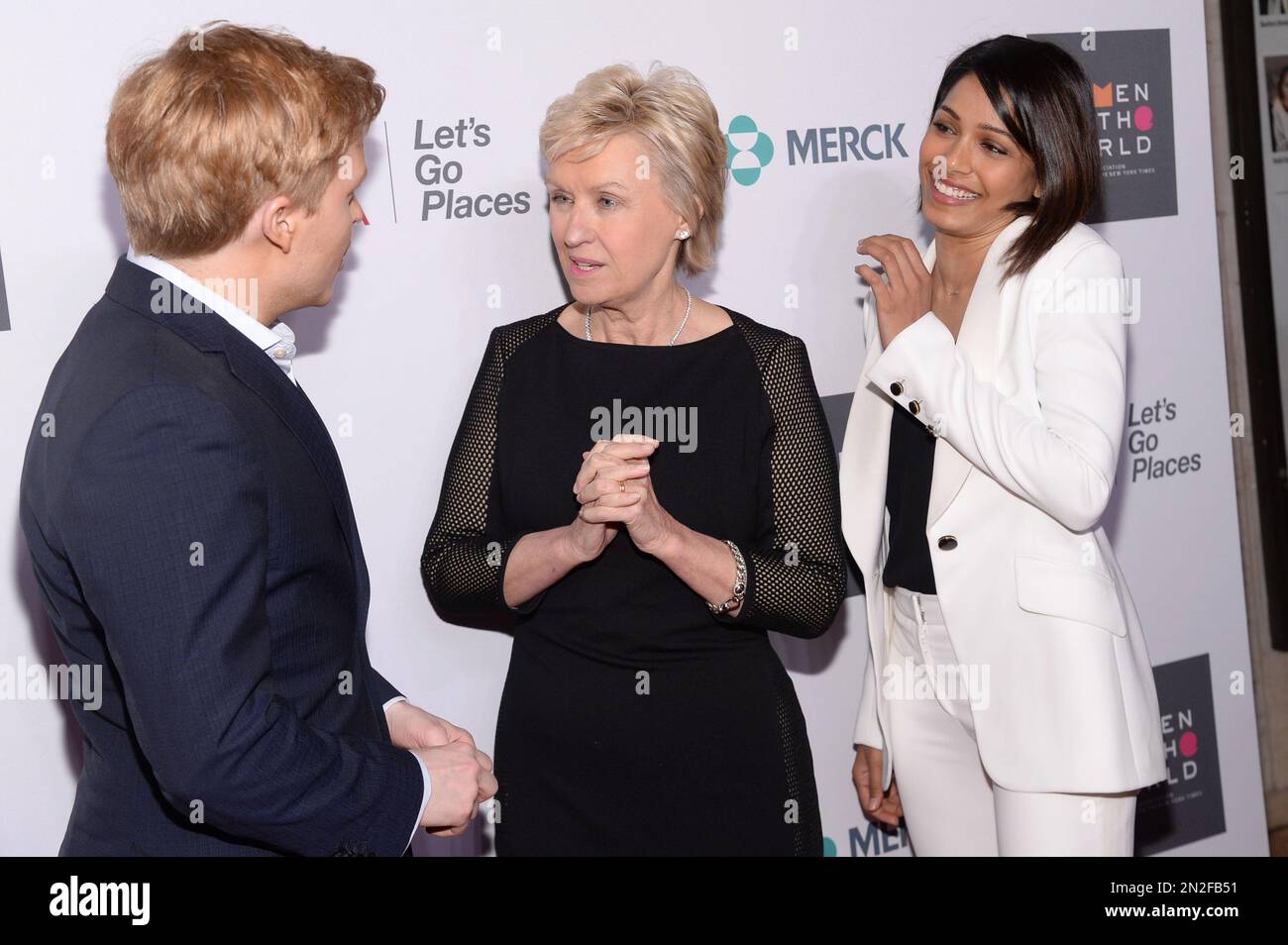 Ronan Farrow, from left, Tina Brown and Freida Pinto attend the Sixth ...