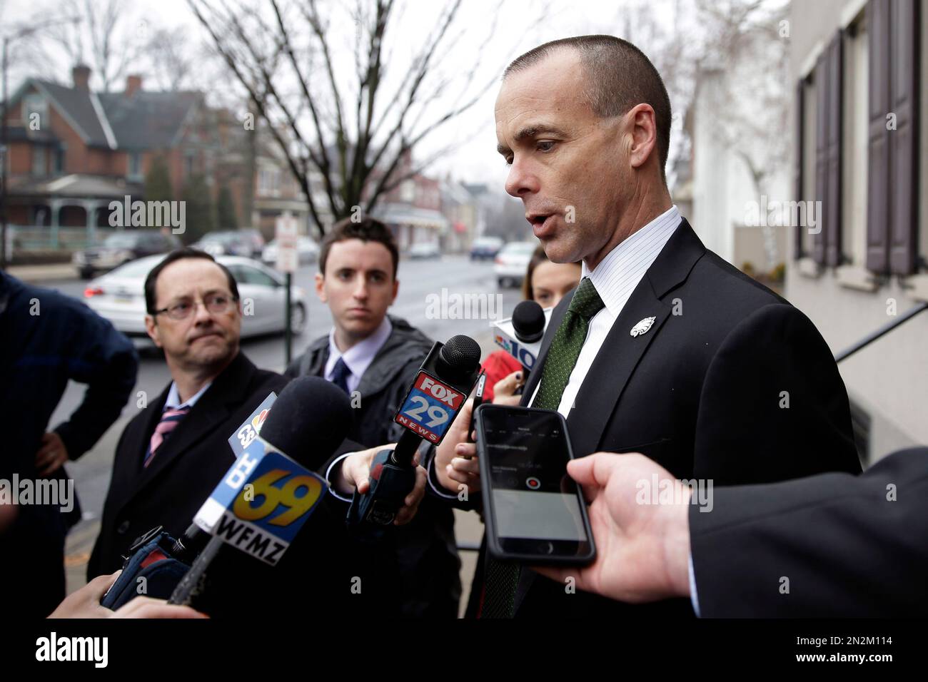 Philadelphia Eagles president Don Smolenski speaks to the media outside ...