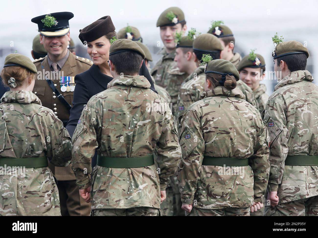 Britain's Kate, the Duchess of Cambridge meets cadets during a visit to ...