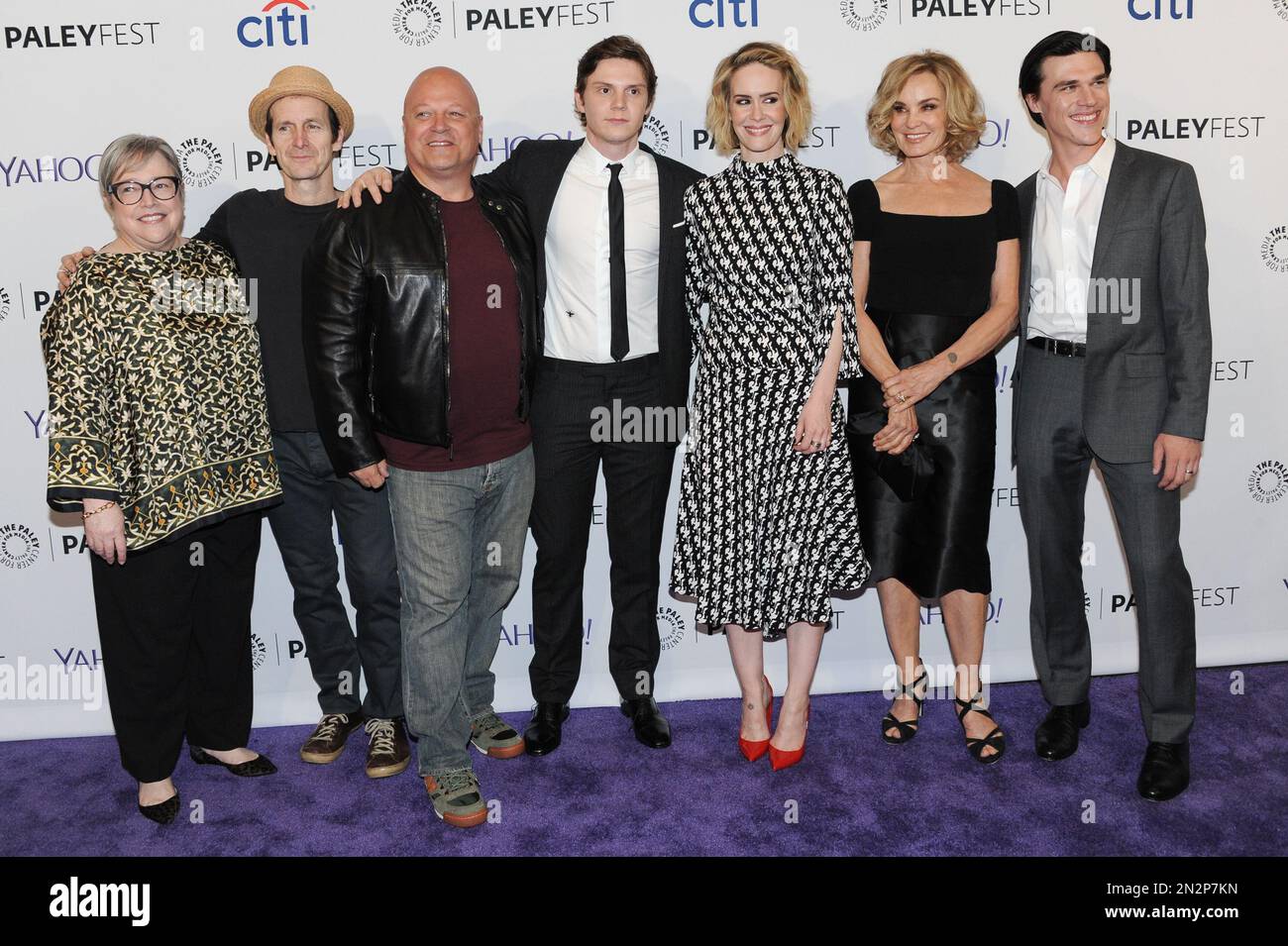 Kathy Bates, from left, Denis O'Hare, Michael Chiklis, Evan Peters ...