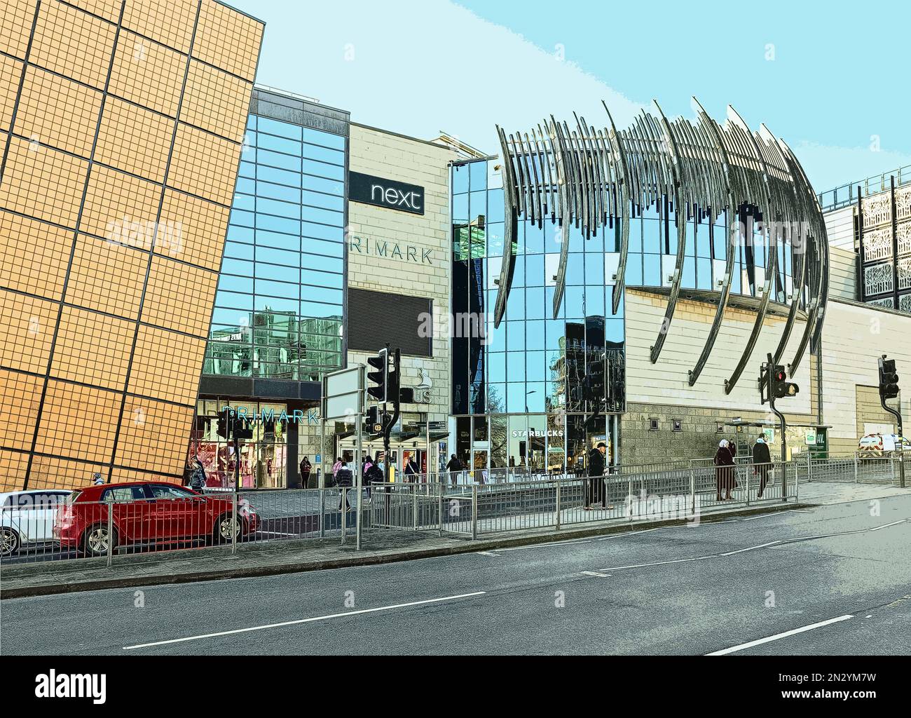 Fotografien der Drake Circus Shopping Mall in Plymouth bieten eine ...