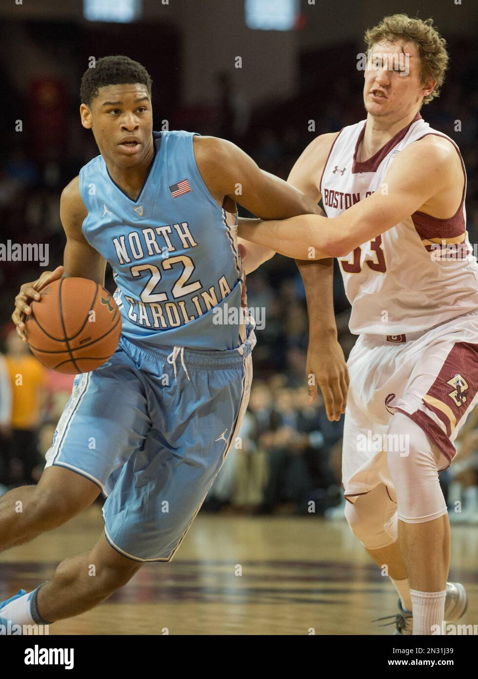 University of North Carolina forward Isaiah Hicks (22) drives past ...
