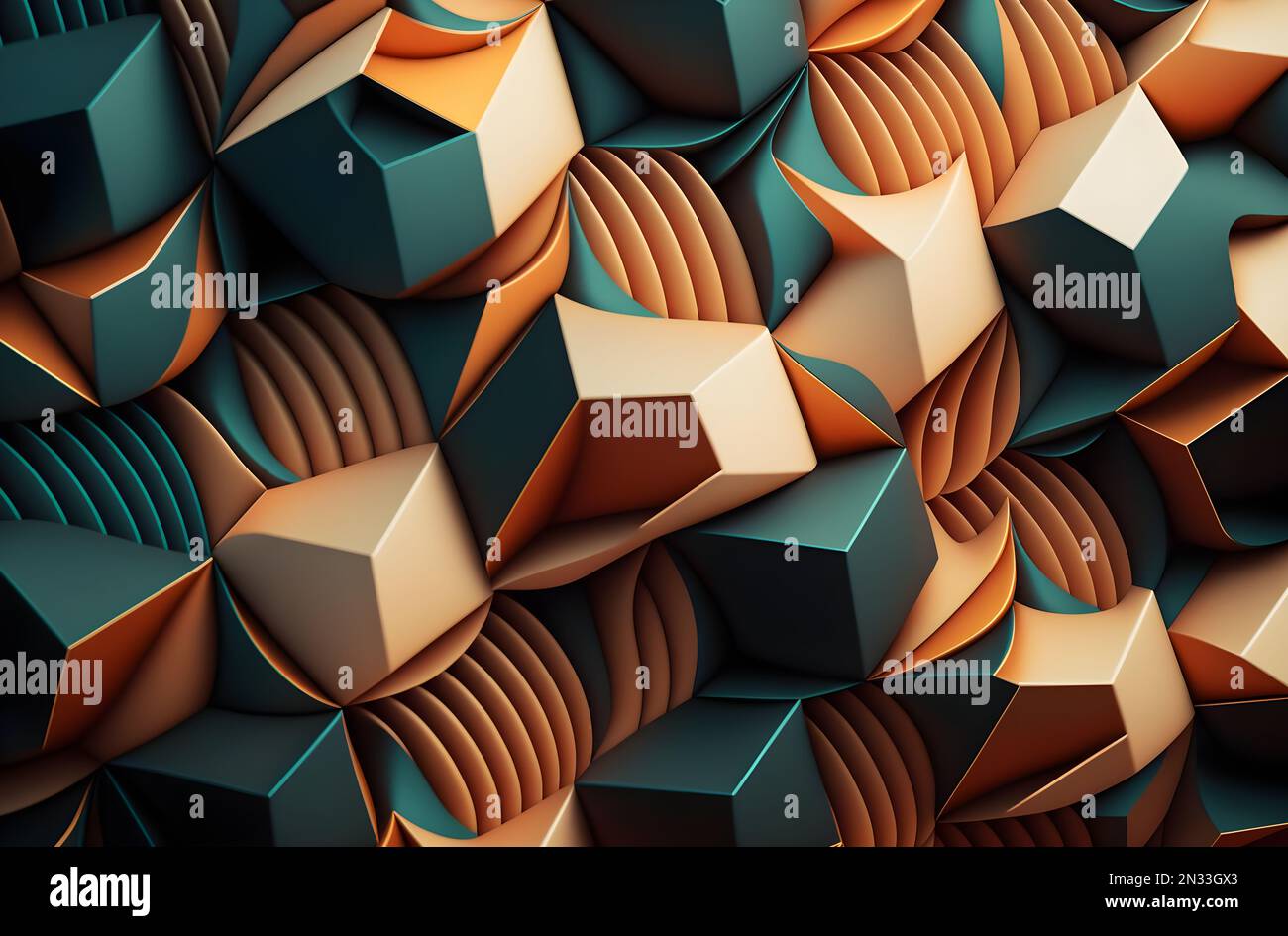 Das abstrakte Design besteht aus vielen orangefarbenen und braunen Elementen und sorgt so für ...