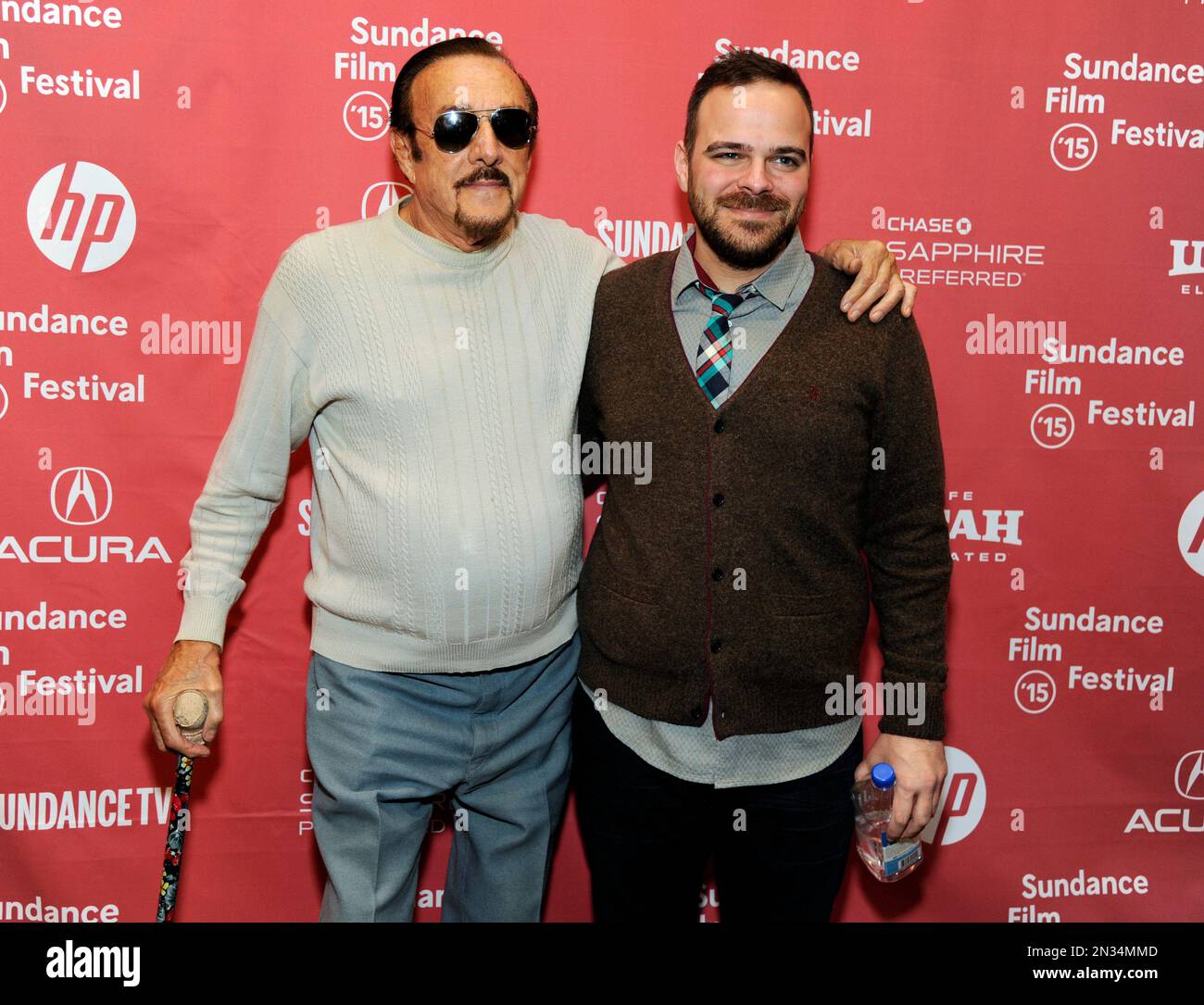 Kyle Patrick Alvarez, right, director of "Stanford Prison Experiment," poses with Stanford ...