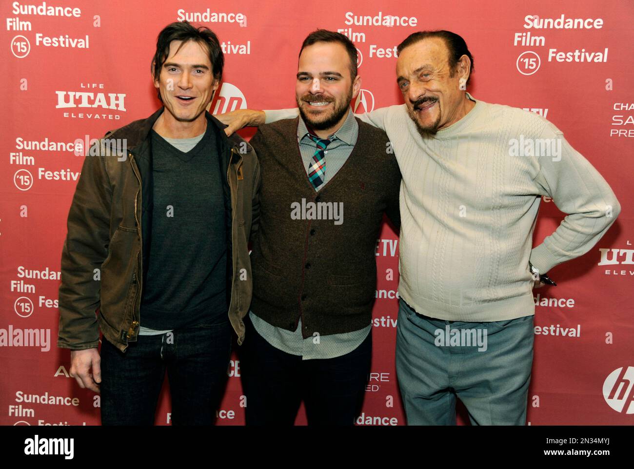 Kyle Patrick Alvarez, center, director of "Stanford Prison Experiment," poses with cast member ...