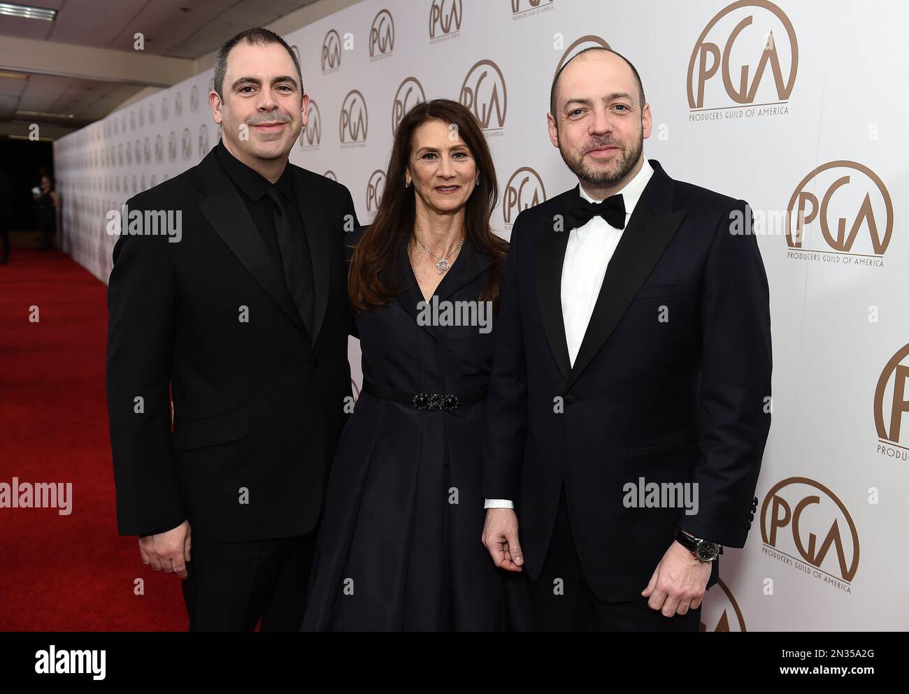 Nigel Marchant, from left, Deborah Oppenheimer, and Gareth Neame arrive ...