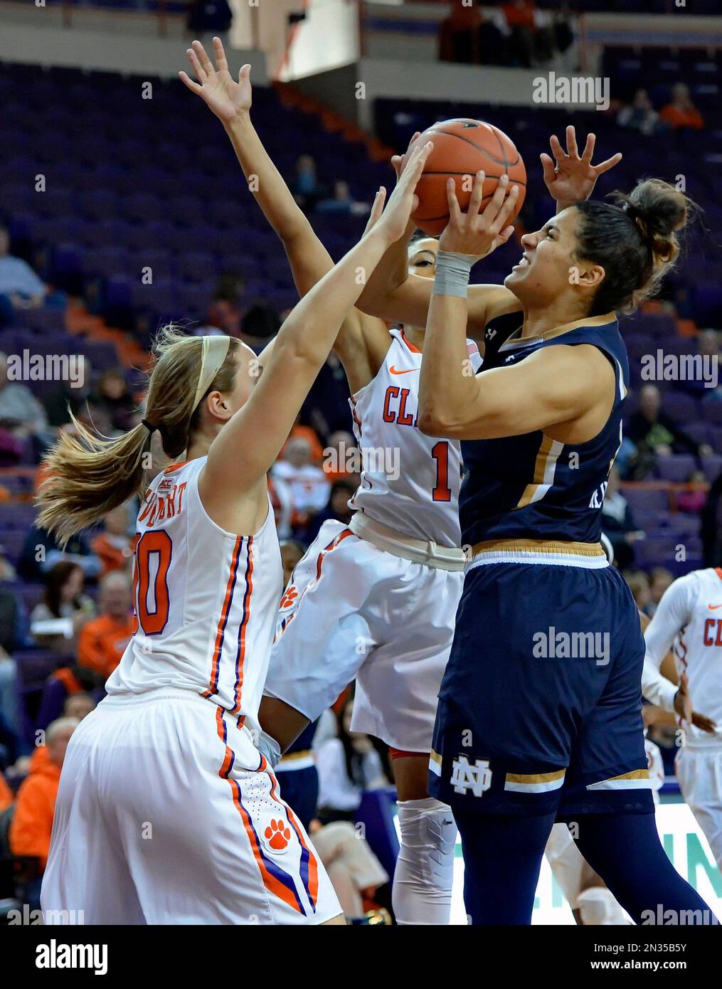 Notre Dame's Taya Reimer, right, shoots while defended by Clemson's ...