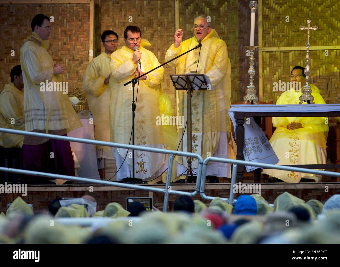Pope Francis, second right, speaks during a celebration of Mass in ...