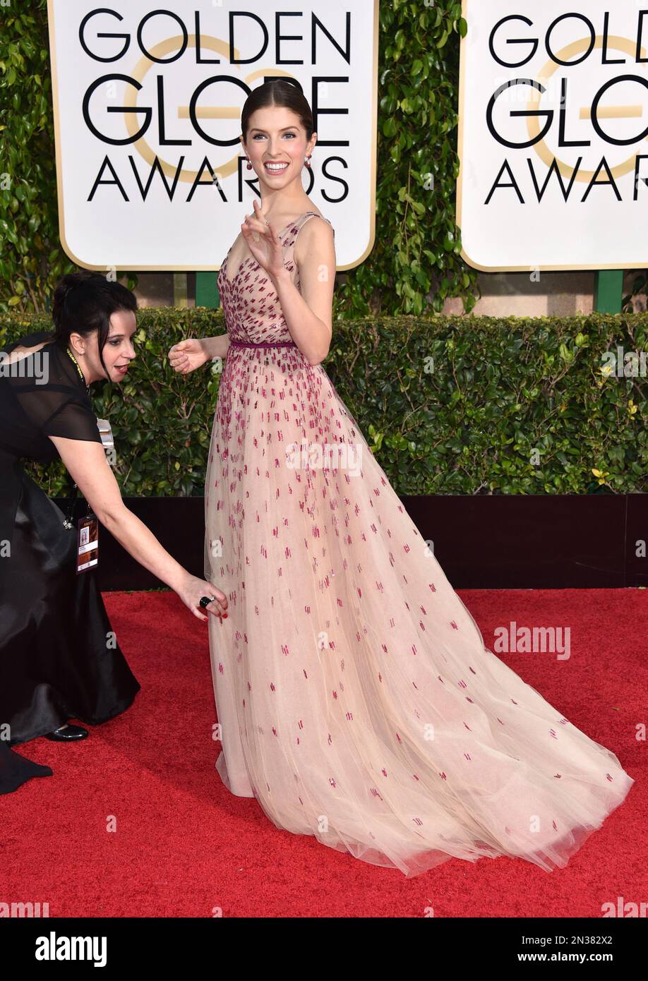 Anna Kendrick arrives at the 72nd annual Golden Globe Awards at the ...