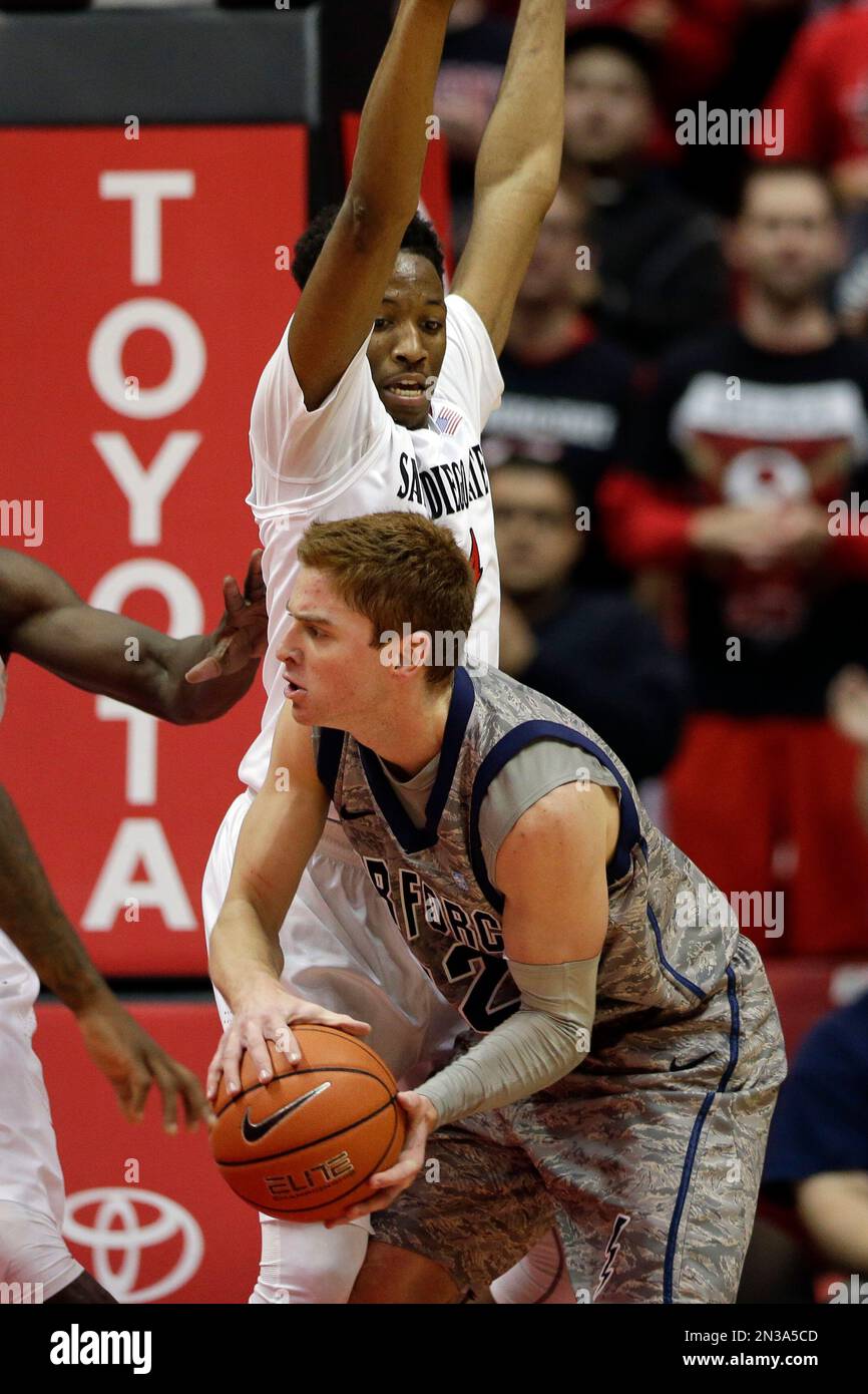 Air Force guard Max Yon, below, looks to pass as San Diego State guard ...