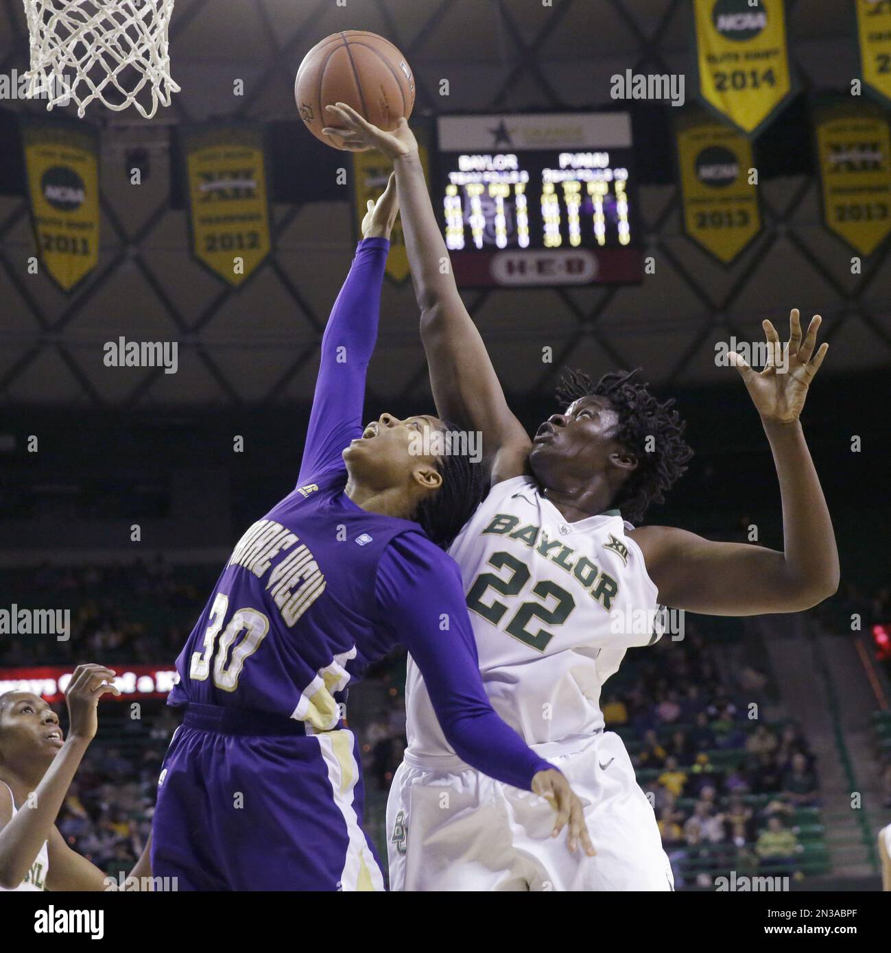 Baylor forward Sune Agbuke (22) and Prairie View A&M forward Ebonee ...