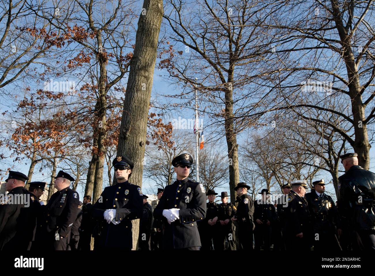 Law enforcement personnel begin to gather for the funeral of New York ...