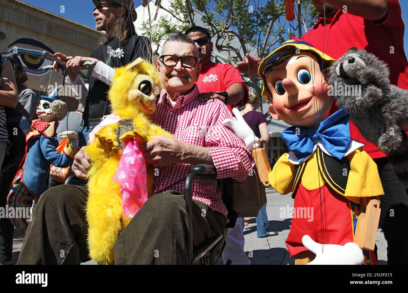 FILE-This April 6, 2014 file photo shows Bob Baker, who founded The Bob Baker Marionette Theater ...