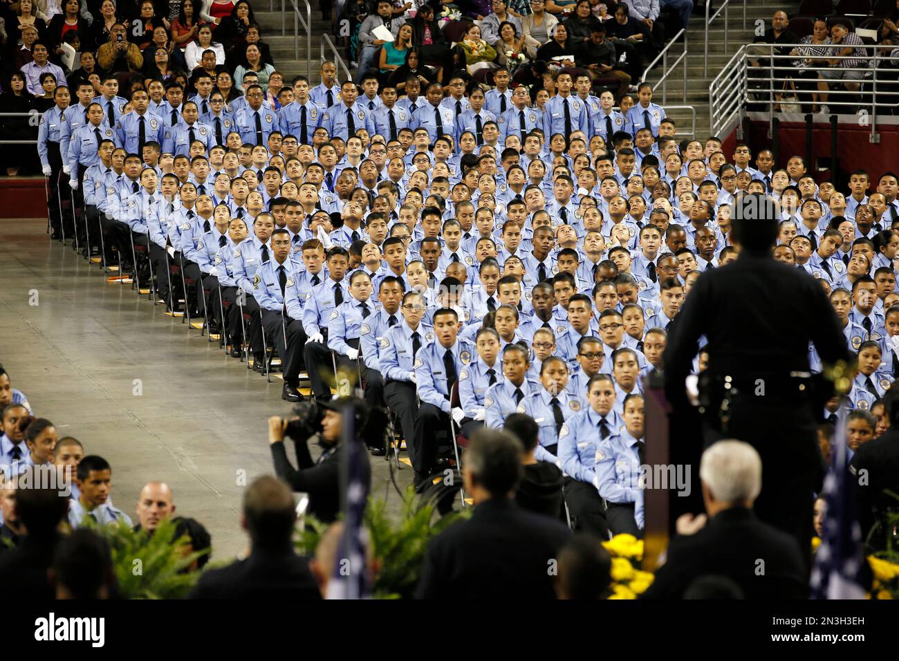 LAPD Cadets stand as their names are called during the LAPD Cadet ...
