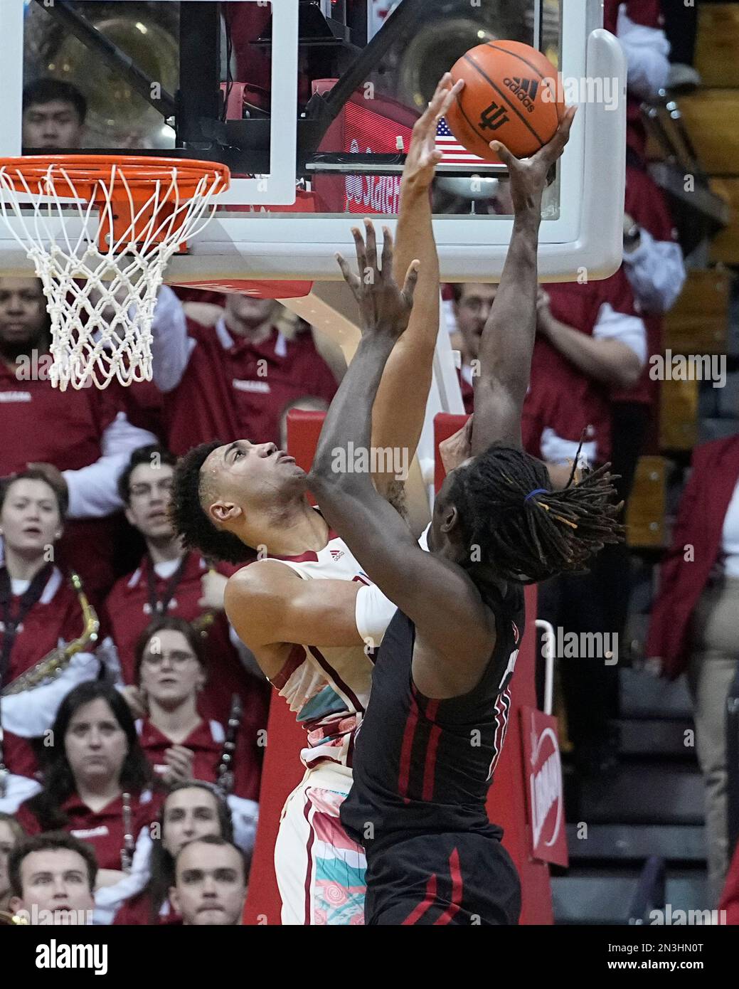 Indiana forward Trayce Jackson-Davis, left, fouls Rutgers center ...