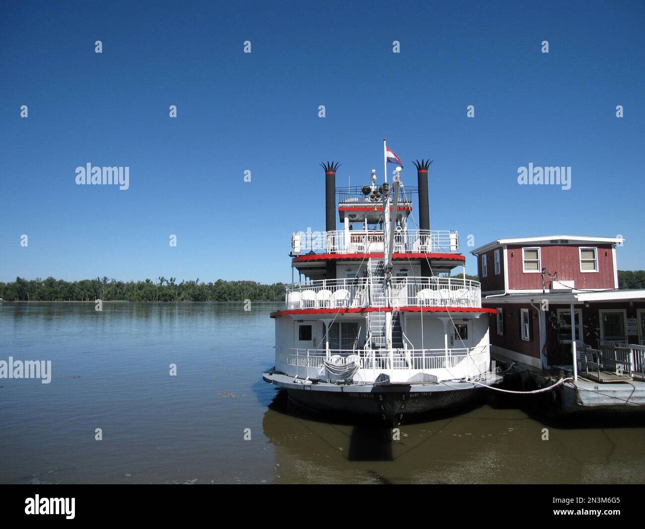 This Sept. 22, 2014 photo shows a riverboat docked in Hannibal ...